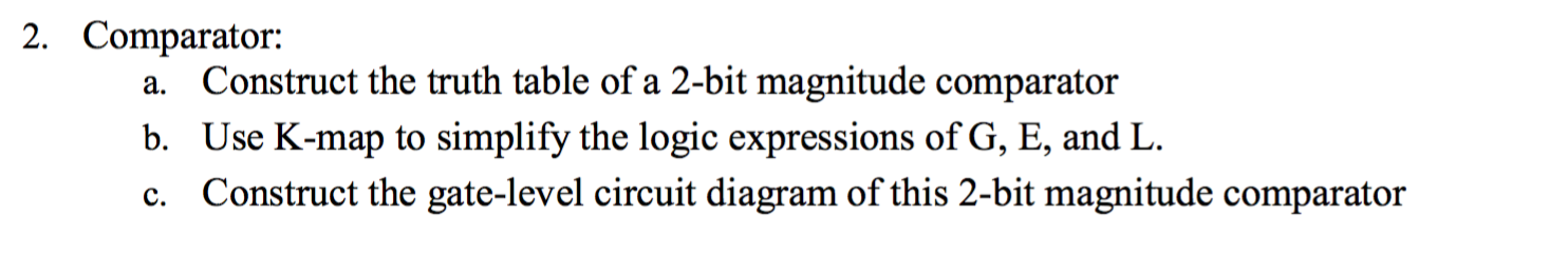 Solved 2. Comparator: a. Construct the truth table of a | Chegg.com