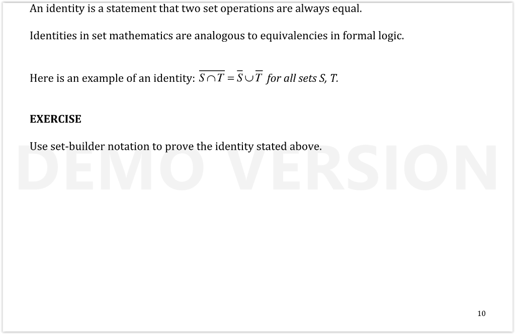 Solved An identity is a statement that two set operations | Chegg.com