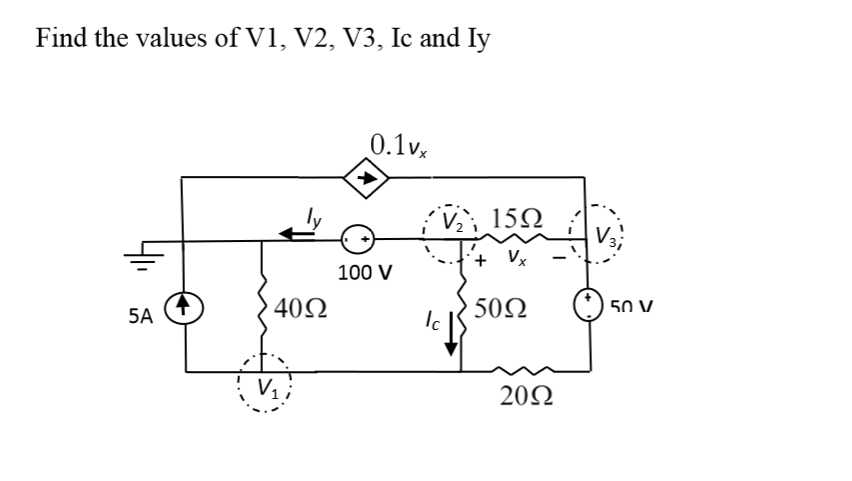 Solved Find the values of vi, V2, V3, Ic and ly 0.1v 2 1 152 | Chegg.com