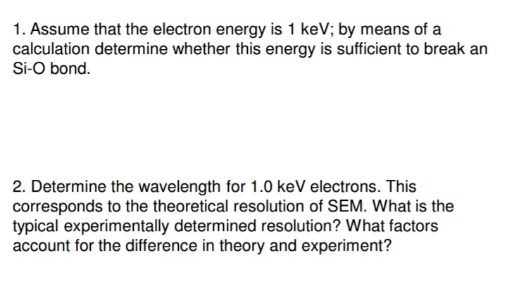 Assume that the electron energy is 1 keV, by means of | Chegg.com