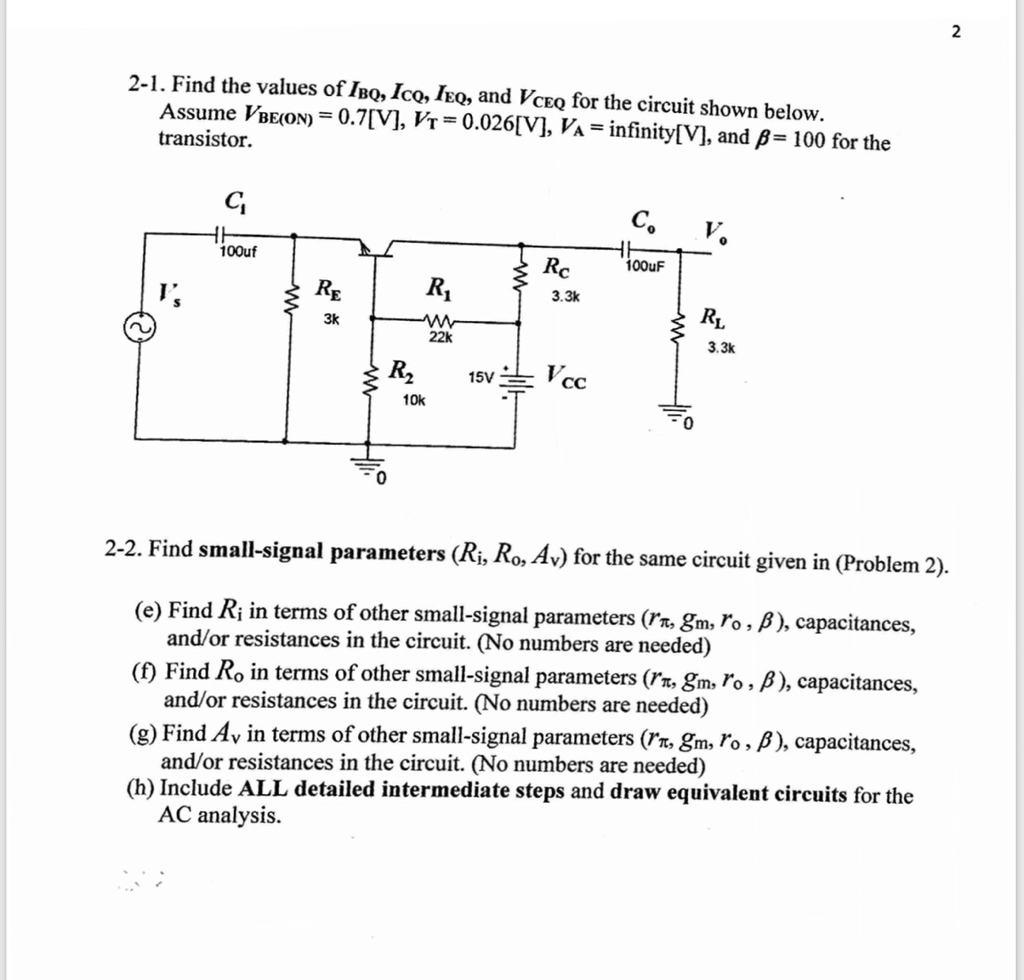 Solved 2-1. Find the values of IBQ, Ico, /eo, and Vceo for | Chegg.com