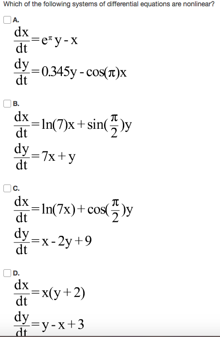 Solved Which of the following systems of differential | Chegg.com