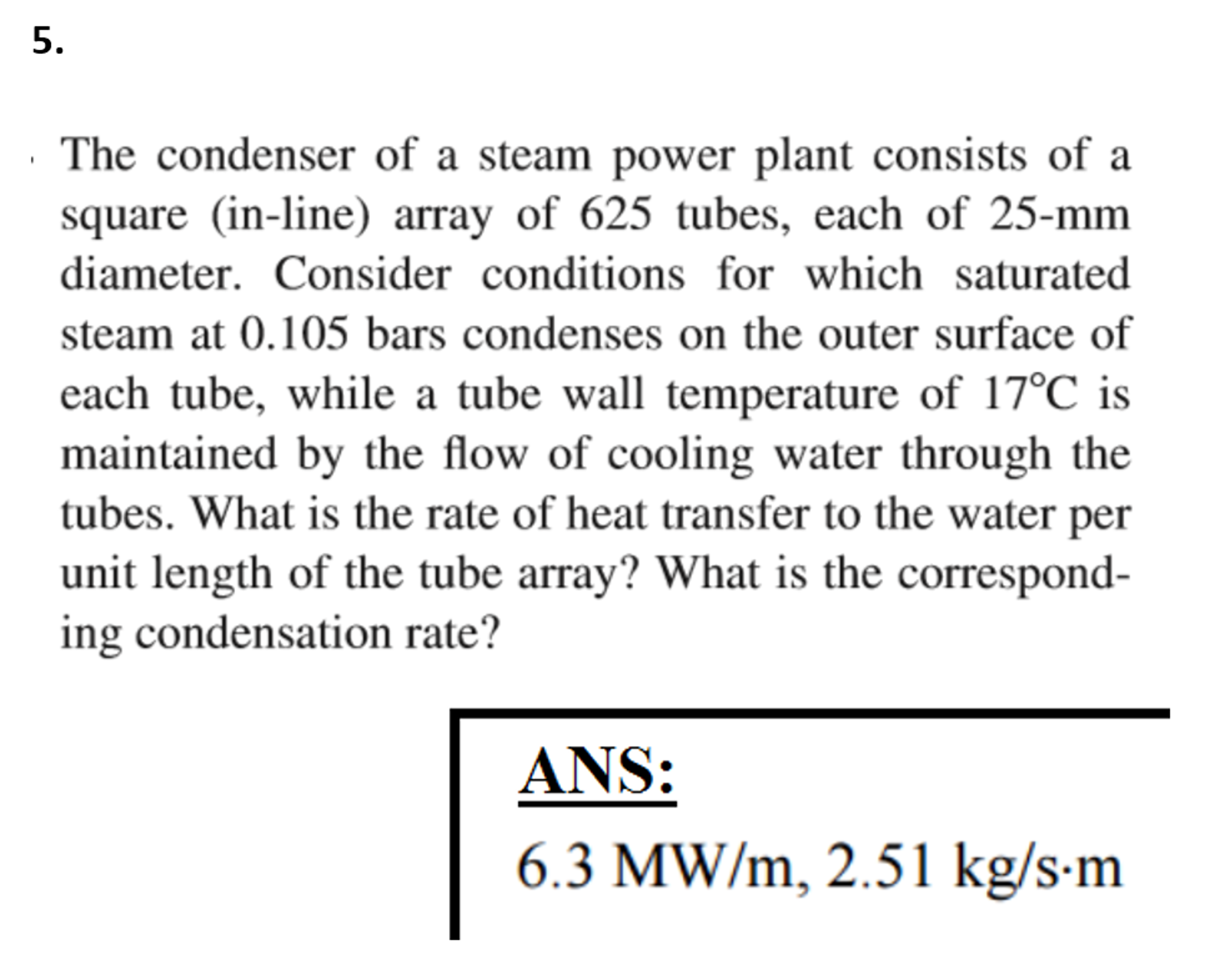 Solved The condenser of a steam power plant consists of a | Chegg.com