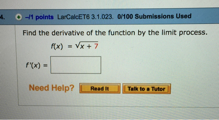 Solved Find the derivative of the function by the limit | Chegg.com