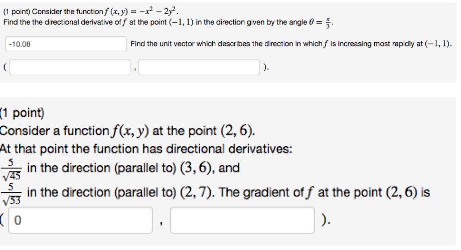 Solved (1 point) Consider the functionf(x,y) =-r- Find the | Chegg.com
