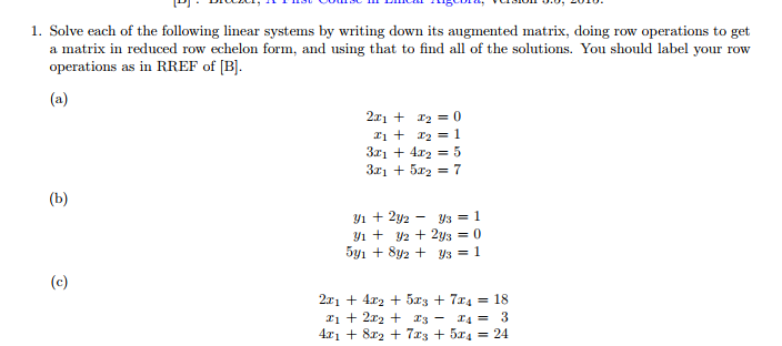 Solved 1. Solve each of the following linear systems by | Chegg.com