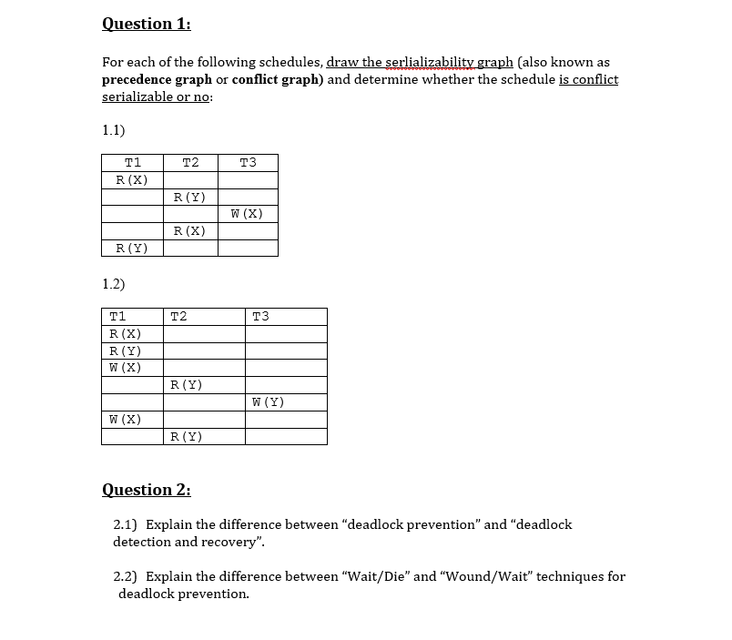 Solved Question 1 For Each Of The Following Schedules Draw 