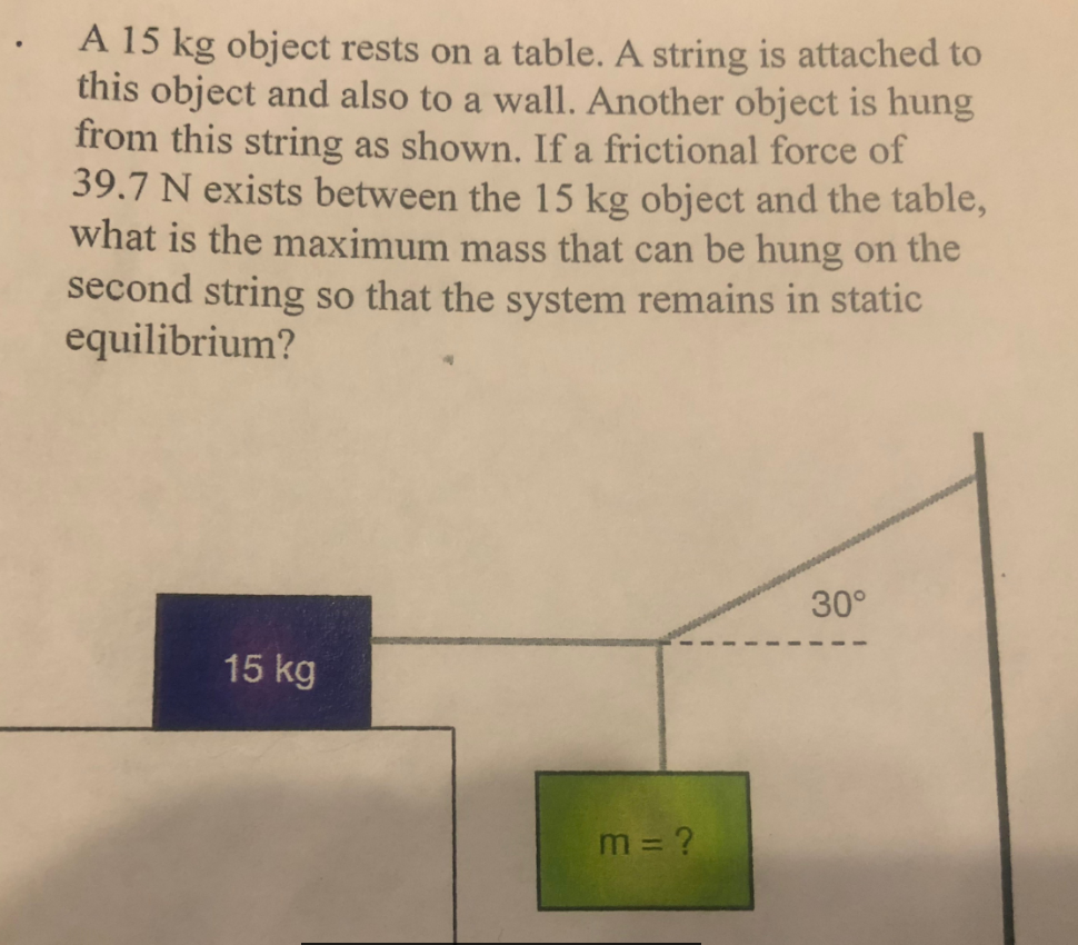 Solved A 15 kg object rests on a table. A string is attached | Chegg.com