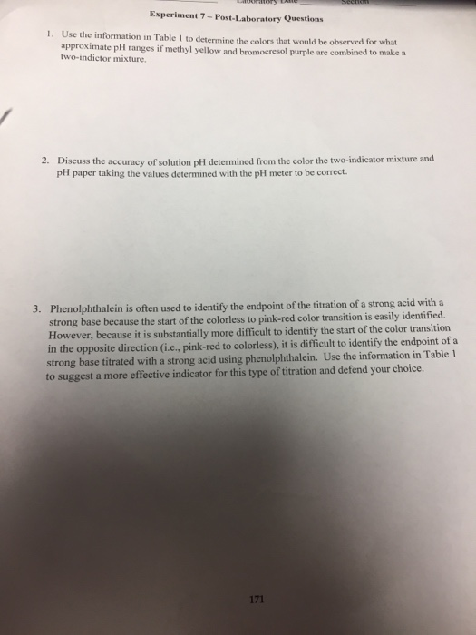 Experiment 7-Post-Laboratory Questions 1. Use the | Chegg.com