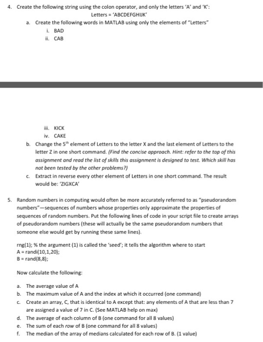 Solved Create the following string using the colon operator, | Chegg.com