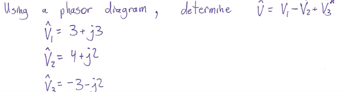 Solved using a phasor diagram , determine V=V1-V2+V3 | Chegg.com