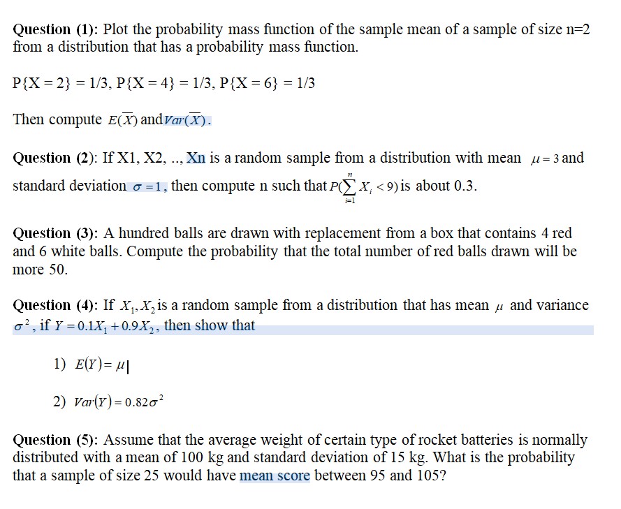 Solved Question (1): Plot the probability mass function of | Chegg.com
