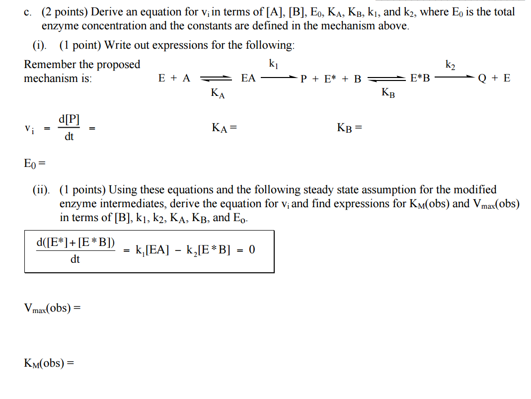 Derive an equation for v_i in terms of [A], [B], E_0, | Chegg.com