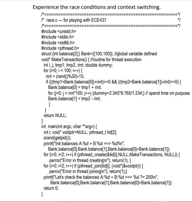 Solved Experience the race conditions and context switching | Chegg.com