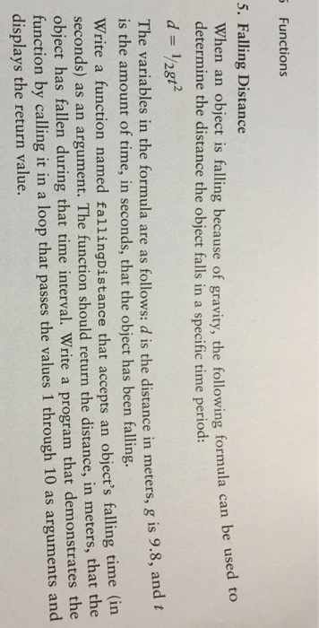 Solved 5 Functions 5. Falling Distance to When an object is | Chegg.com