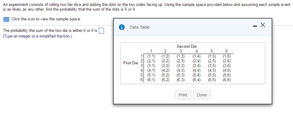 Solved An experiment consists of rolling two fair dice and | Chegg.com