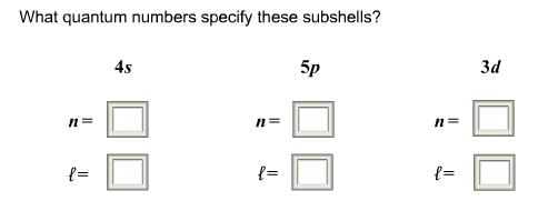 Solved What quantum numbers specify these subshells? 4s n | Chegg.com