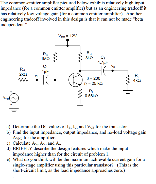 Solved The common-emitter amplifier pictured below exhibits | Chegg.com
