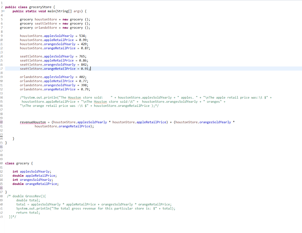 Solved in java, why does it say the variable revenueHouston | Chegg.com