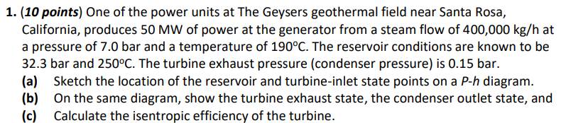 Solved 1. (10 points) One of the power units at The Geysers | Chegg.com