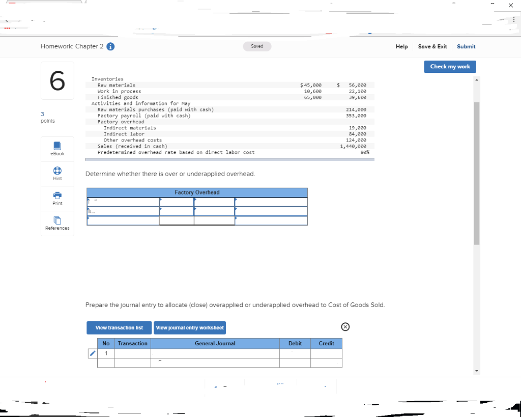 Solved Determine whether there is over or underapplied | Chegg.com