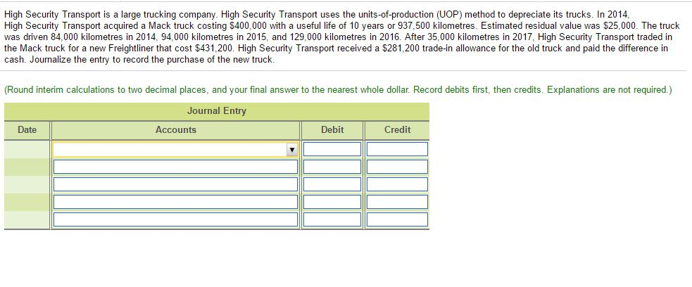 Solved High Security Transport is a large trucking company. | Chegg.com