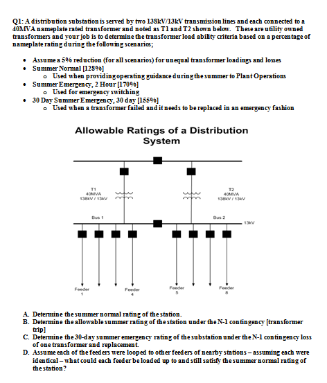 A distribution substation is served by two 138kV/13kV | Chegg.com