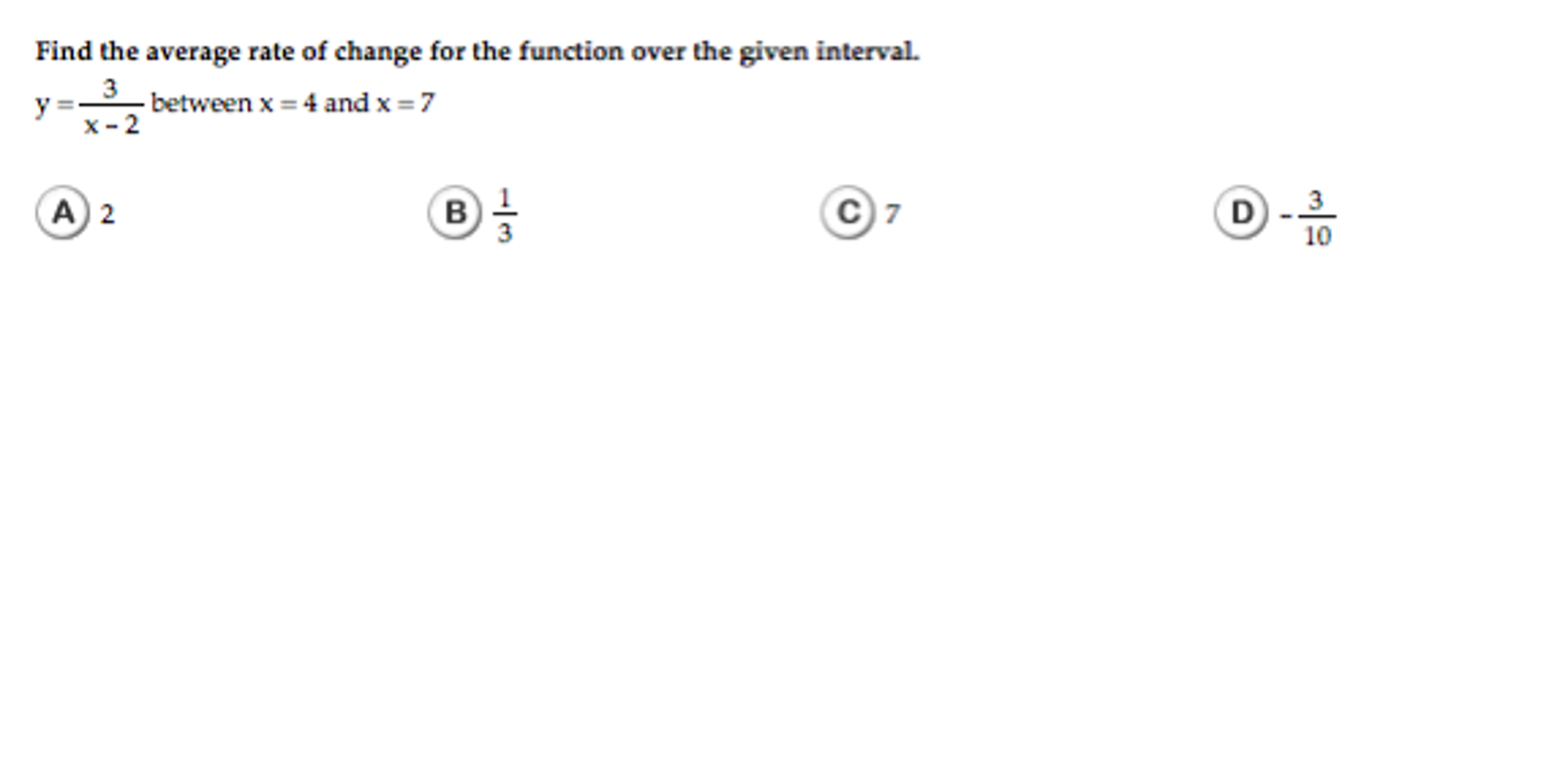 Solved Find the average rate of change for the function over | Chegg.com
