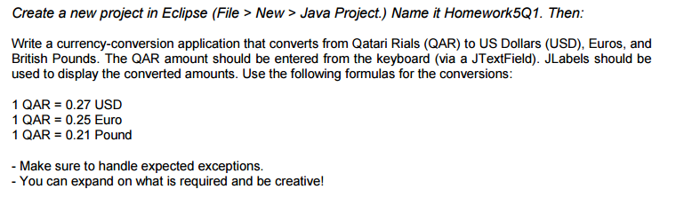 Solved Create a new project in Eclipse (File > New > Java | Chegg.com