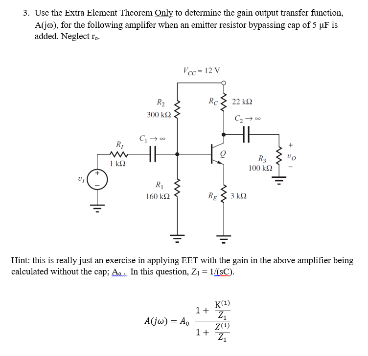 3. Use the Extra Element Theorem Only to determine | Chegg.com