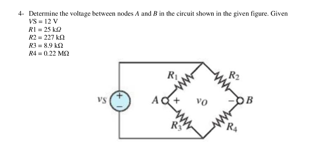 Solved 4- Determine the voltage between nodes A and B in the | Chegg.com