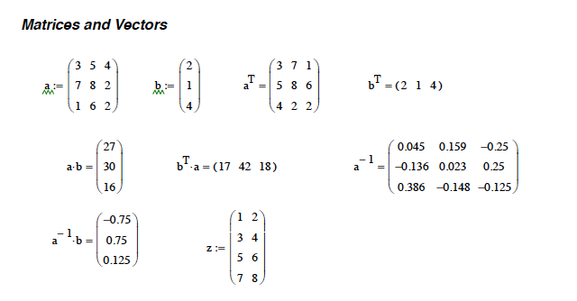 Demo of a Few Simple MathCad Operations type your | Chegg.com