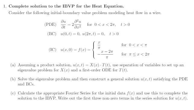 Solved Complete solution to the IBVP for the Heat Equation. | Chegg.com