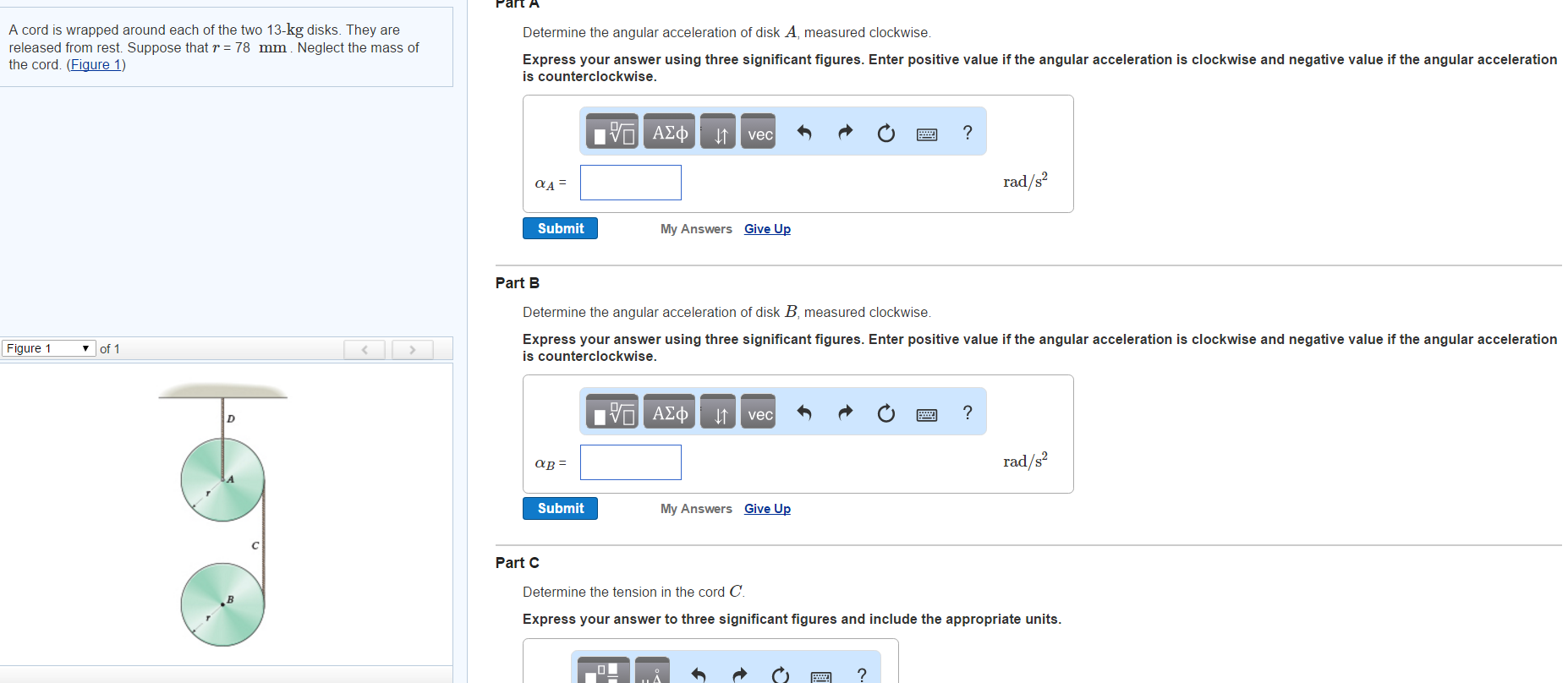 Solved A cord is wrapped around each of the two 13-kg disks. | Chegg.com