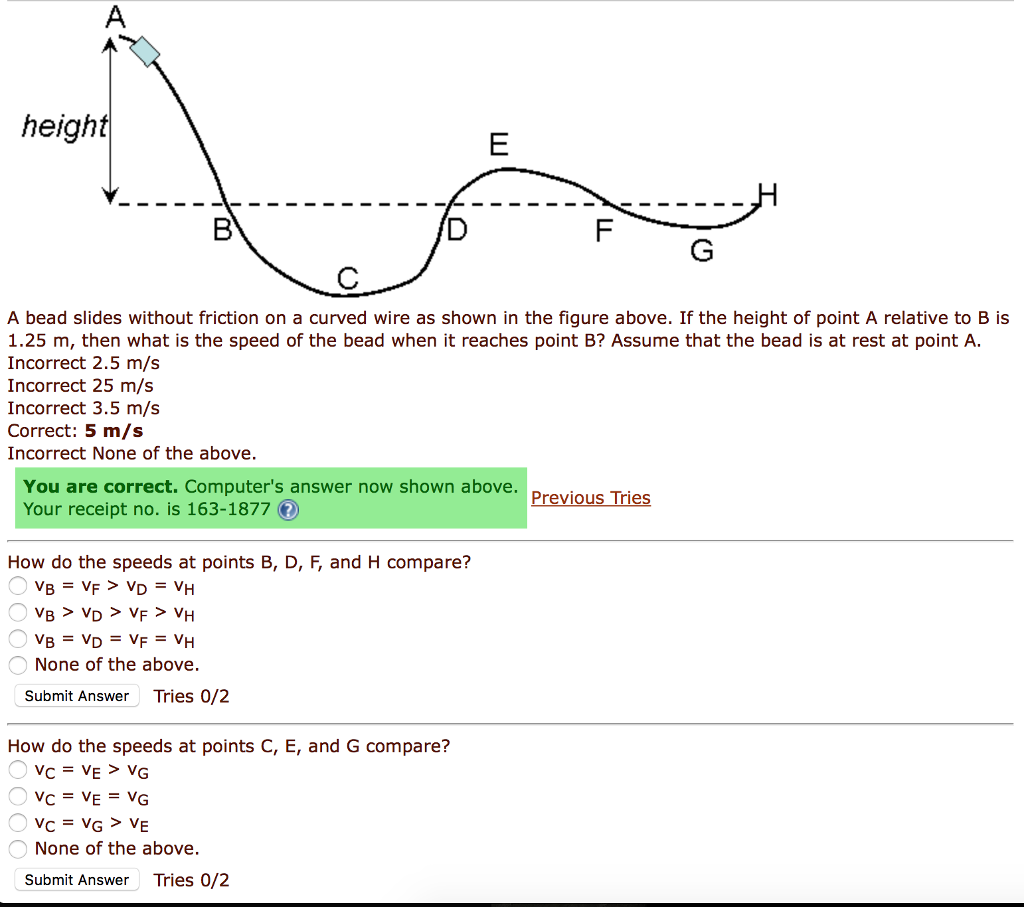 Solved height A bead slides without friction on a curved | Chegg.com