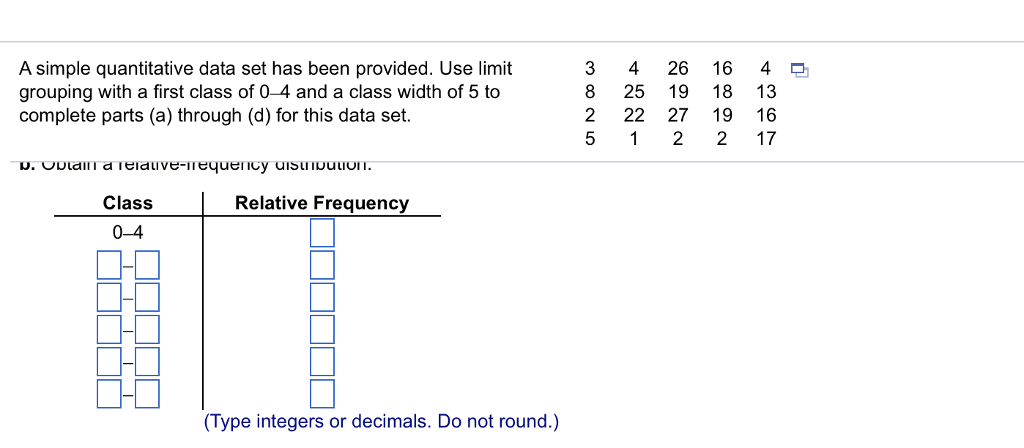 Solved A Simple Quantitative Data Set Has Been Provided Use