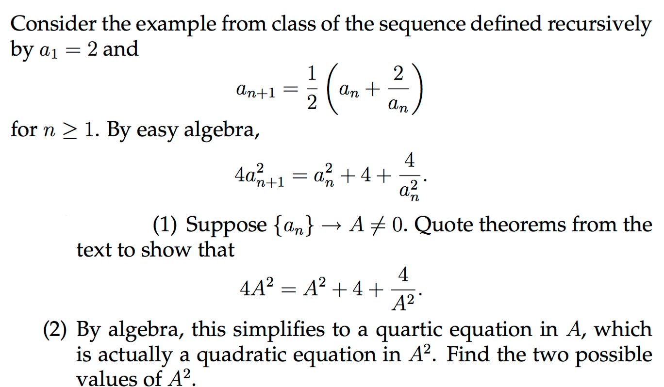 Solved Consider the example from class of the sequence | Chegg.com