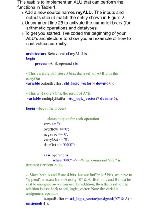 Help finish my VHDL implementing ALU Using vivado. | Chegg.com