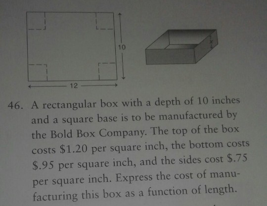 Solved A rectangular box with a depth of 10 inches and a | Chegg.com