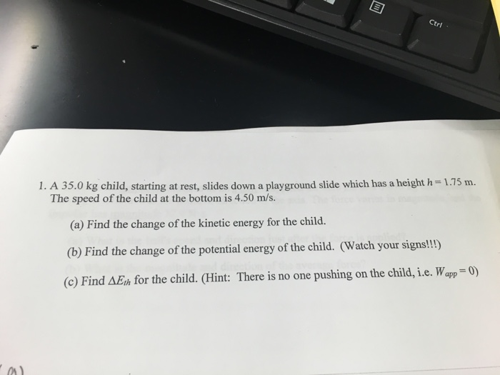 Solved A 35.0 kg child, starting at rest, slides down a | Chegg.com