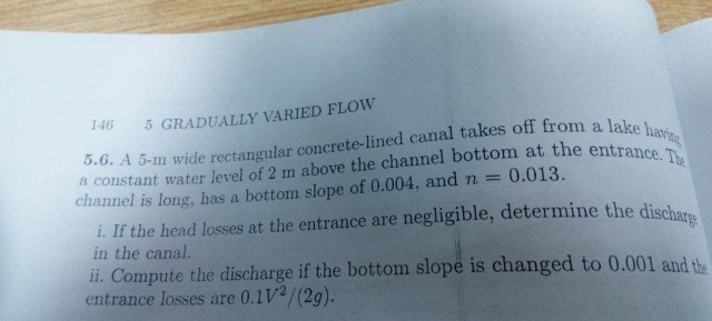 Solved 146 5 GRADUALLY VARIED FLOW 5.6. A 5-m wide | Chegg.com