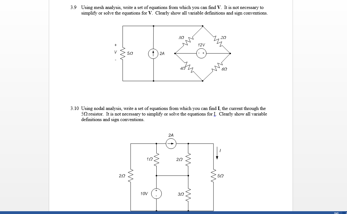 Solved Using mesh analysis, write a set of equations from | Chegg.com
