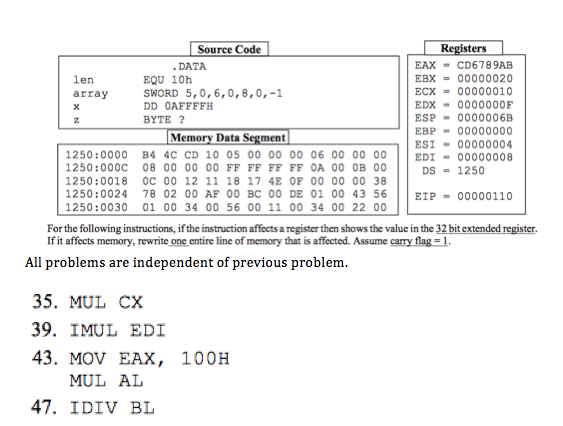 Source Code DATA ers EAX -CD6789AB EBX = 00000020 ECX | Chegg.com