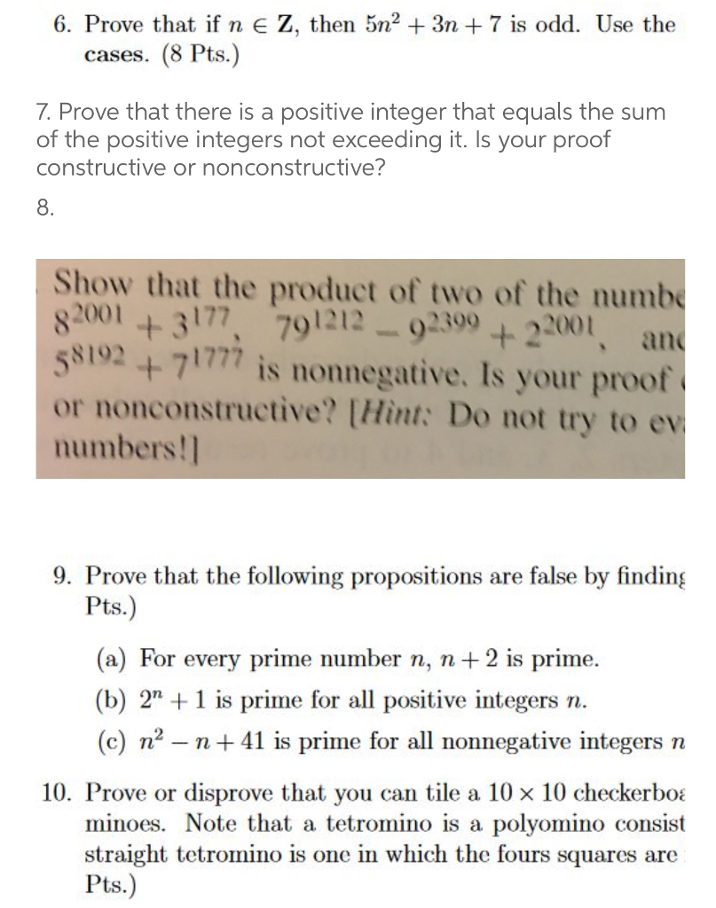 Solved Prove That If N Sum Z Then 5n 2 3n 7 Is Odd Use Chegg