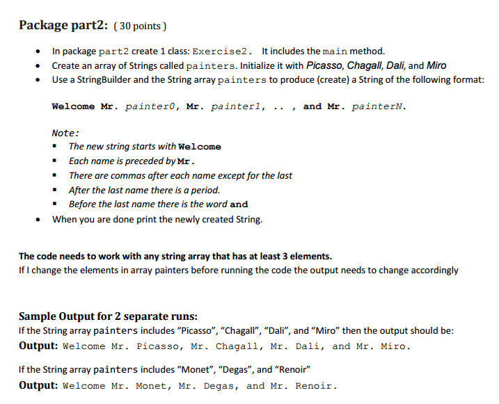Solved In package part2 create 1 class: Exercise2. It | Chegg.com