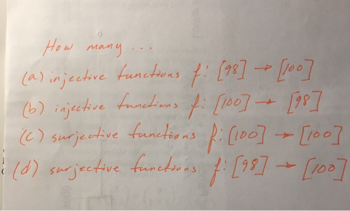 Solved How many. .. injective functions f: [98] rightarrow | Chegg.com