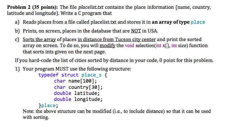 Solved Write in C, please Problem 2 (35 points): The | Chegg.com