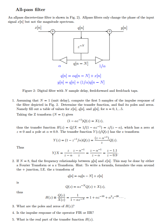 Solved All-pass filter An allpass discrete-time filter is | Chegg.com