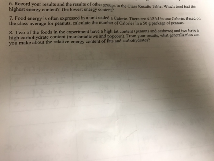 Solved Energy Contents of Foods DATA AND CALCULATIONS Food | Chegg.com