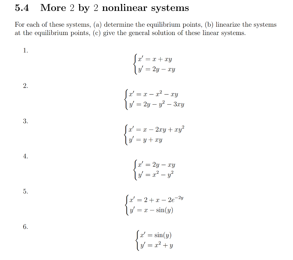 Solved 5.4 More 2 by 2 nonlinear svstems For each of these | Chegg.com